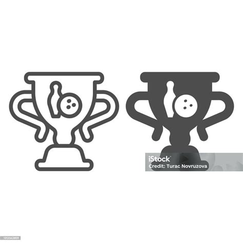 볼링 라인과 단단한 아이콘 볼링 컨셉 흰색 배경에 트로피 컵 사인 모바일 컨셉과 웹 디자인을위한 개요 스타일의 우승자 볼링 상 아이콘의 우승자 컵 벡터 그래픽 검은색에 대한