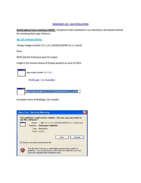 Weblogic 12c Graphical Mode Installation Steps In Windows Docx