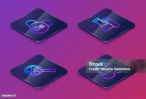 아이소메트릭 라인 설정 미네랄 Ca 칼슘 돋보기 아래의 미생물 시험관 및 파란색 사각형 버튼입니다 벡터 3차원 형태에 대한 스톡 벡터 아트 및 기타 이미지 Istock