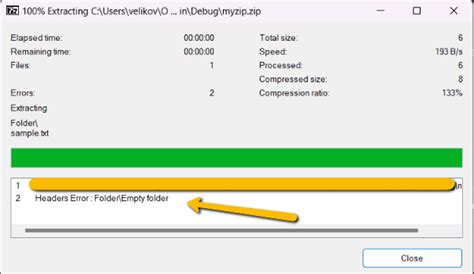 Ziplibrary 7zip Reports Errors While Extracting Archive Containing Empty Folders