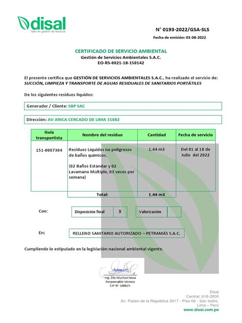 Certificado Servicio Ambiental Pdf Contaminación Residuos
