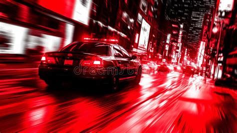 Police Car In High Speed Chase Through City Streets With Motion Blur