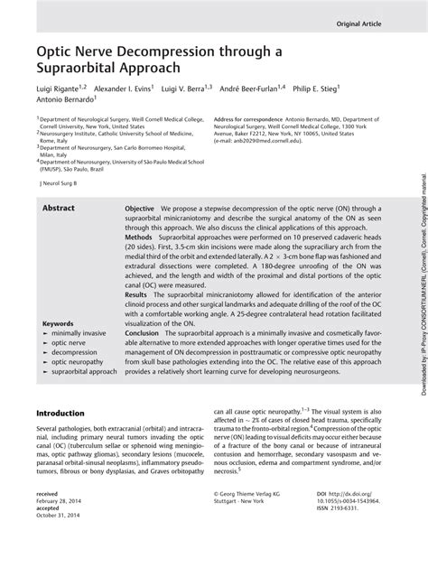 Pdf Optic Nerve Decompression Through A Supraorbital Approach