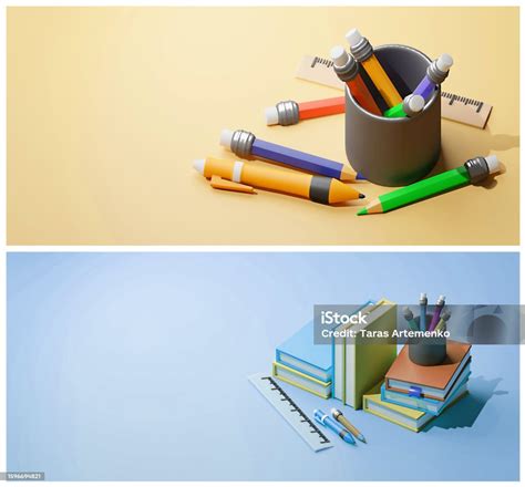 학교로 돌아가기 3d 템플릿 배경 배너 컬러 펜 책 연필 규칙 교육 배너 3d 판매 배너 학교로 돌아갑니다 3차원 형태에 대한
