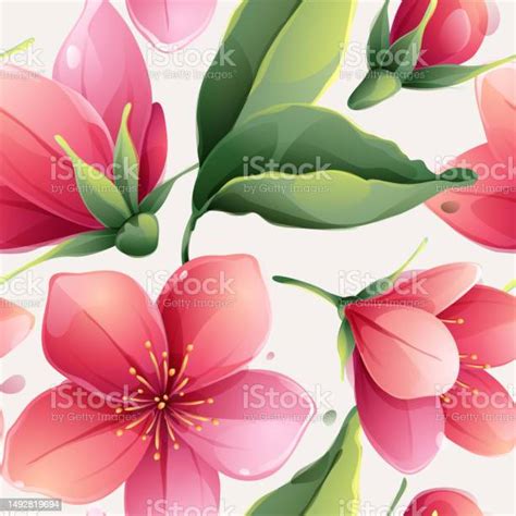 꽃이 만발한 사쿠라 무늬 분홍색 벚꽃 나뭇가지 벡터 사실적인 수채화 스타일입니다 0명에 대한 스톡 벡터 아트 및 기타 이미지 0명 4월 Sakura Matsuri