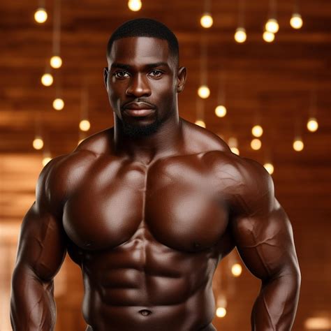 A Black Man With A Muscular Body Stands In Front Of A Wooden Wall With