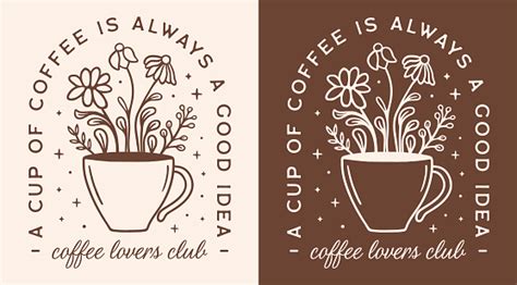 커피 한 잔은 항상 좋은 생각입니다 카페인 연인 클럽 재미있는 따옴표 셔츠 디자인 빈티지 복고풍 어두운 학계 가을 시즌 코티지 코어 미적 포스터 0명에 대한 스톡 벡터 아트