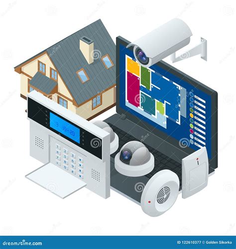 Isometric Alarm System Home Home Security Security Alarm Keypad With Person Arming The System
