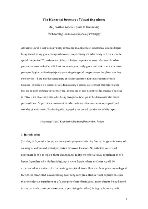 Pdf The Horizonal Structure Of Visual Experience