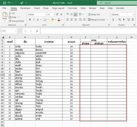 สูตรตัดเกรด 4 ระดับด้วย Excel ได้ทั้งเกรดแบบตัวเลขและตัวอักษร ดีครับดอทคอม