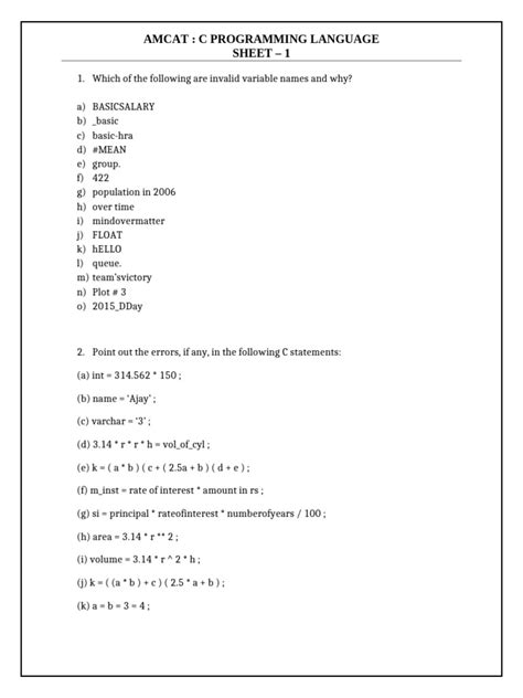 Amcat C Sheet 1 Pdf