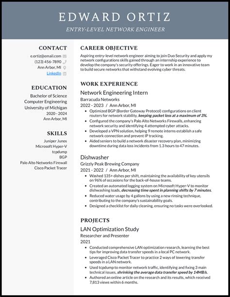 5 Entry Level Network Engineer Resume Examples For 2025