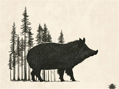 モノクロ線画のおしゃれ猪デザイン｜イラスト・フリー素材なら「シンテリ」