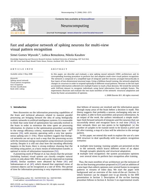 Pdf Fast And Adaptive Network Of Spiking Neurons For Multi View
