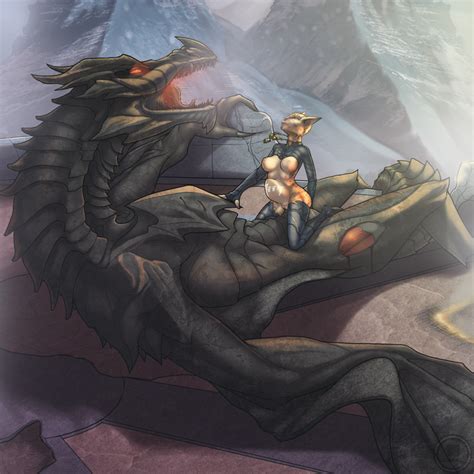 Rule 34 Alduin Anthro Breasts Closed Eyes Dracophilia Dragon Feline