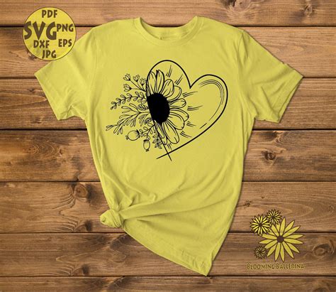 Sunflower Heart Svg Botanical Heart Svg Half Sunflower With Etsy