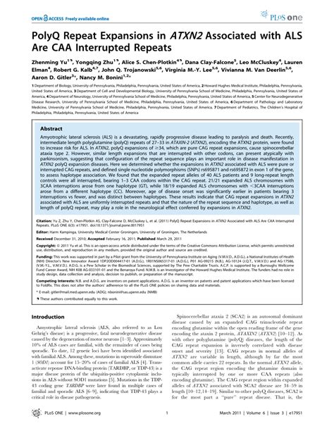 Pdf Polyq Repeat Expansions In Atxn2 Associated With Als Are Caa