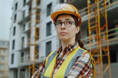 Premium Photo Portrait Of Successful Woman Constructor And Architect At Building Site
