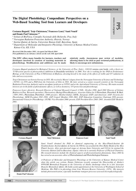 The Digital Photobiology Compendium Perspectives On A Web Based