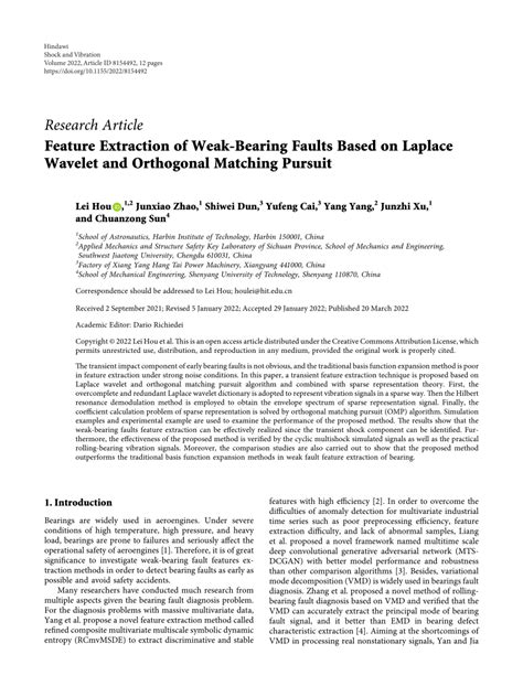 Pdf Feature Extraction Of Weak Bearing Faults Based On Laplace