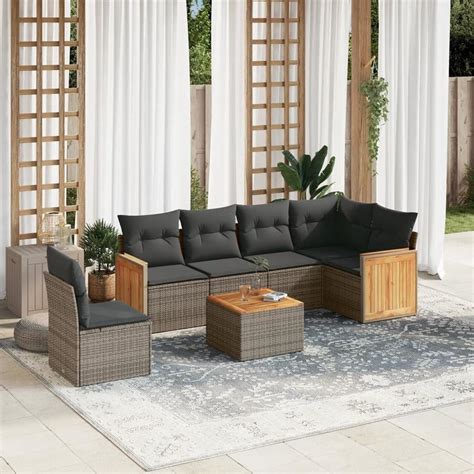 7 Piece Garden Sofa Set With Cushions Poly Rattan Vidaxl Grey Big W