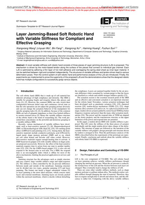 Pdf Layer Jamming Based Soft Robotic Hand With Variable Stiffness For