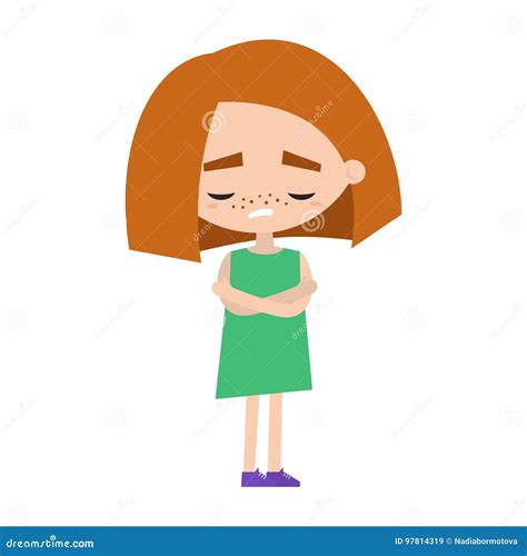 Sad Offended Girl With Read Hair Cartoon Illustration Stock Vector