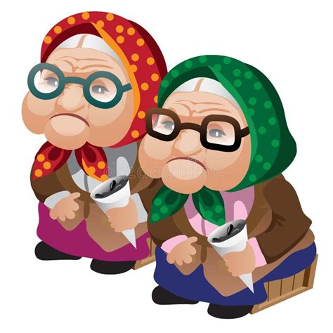 Two Old Women In Glasses Sitting With Seeds Stock Vector Illustration