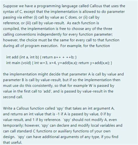 Suppose We Have A Programming Language Called Callous