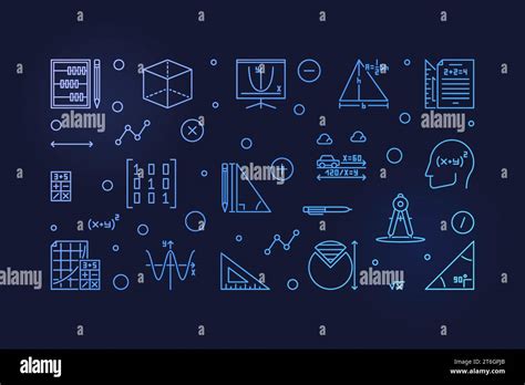 Mathematics Education Vector Thin Line Horizontal Blue Banner Math