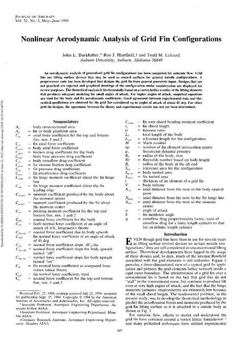 Pdf Nonlinear Aerodynamic Analysis Of Grid Fin Configurations Dokumentips
