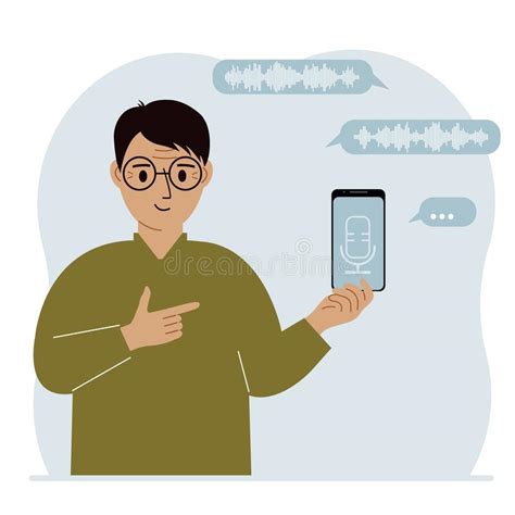 A Man Holds A Smartphone Using A Voice Assistant Application Voice Recognition Concept Stock