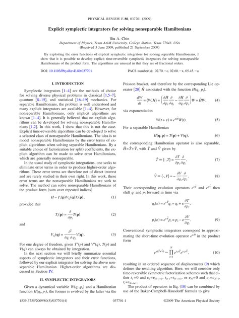 Pdf Explicit Symplectic Integrators For Solving Nonseparable Hamiltonians