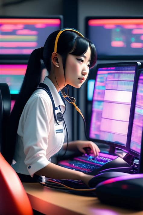 Lexica Cute Anime Girl Programming At A Computer Lofi