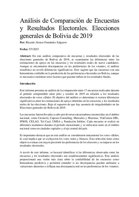 Pdf Analisis De Comparacion De Encuestas Y Resultados Electorales