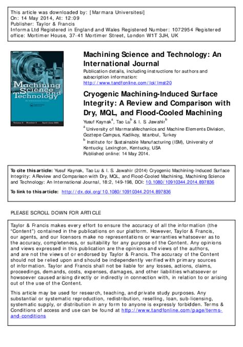 Pdf Cryogenic Machining Induced Surface Integrity A Review And Comparison With Dry Mql And