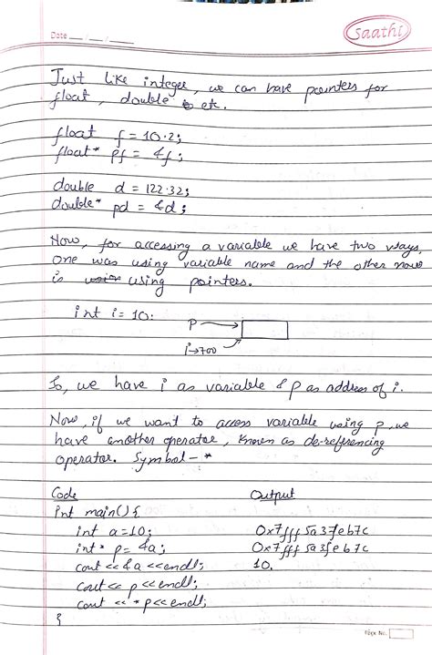 Hand Written Lecture Notes On Pointers In C Programming Engineering