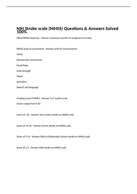 Nih Stroke Scale Nihss Questions And Answers Solved 100 Nihss Stuvia Us