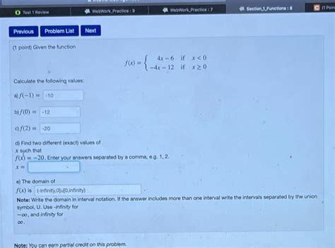 Solved Test 1 Review Webwork Practice 0 Webwork Practice