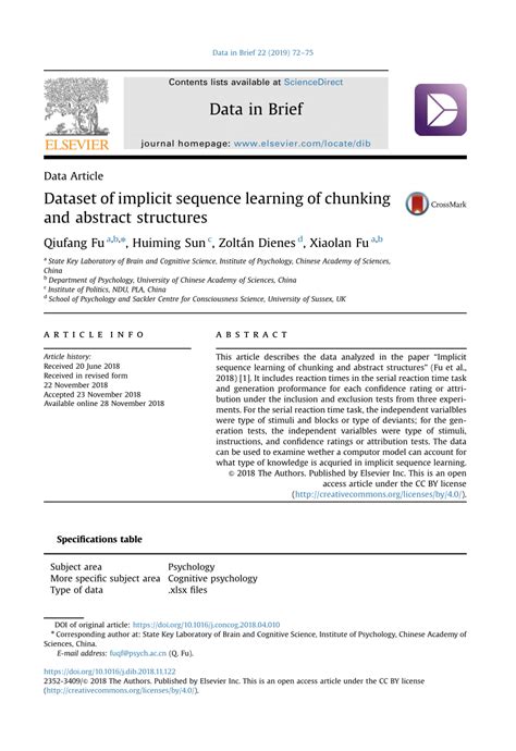 PDF Dataset Of Implicit Sequence Learning Of Chunking And Abstract Structures
