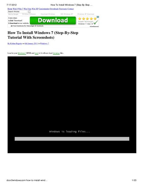 How To Install Windows 7 Step By Step Tutorial With Screenshots Door2windows Pdf Windows