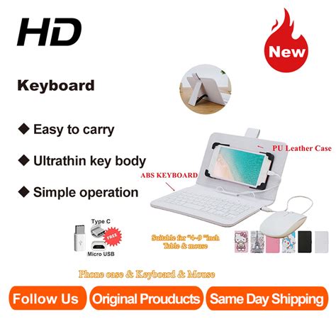 Portable Type C Micro Usb Wired Keyboard Mouse Set With Leather Cove For Mobile Phones Shopee
