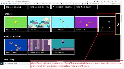Keyboard Navigation Microsoft Makecode Arcade Landing Page Visual Focus Indicator Does Not