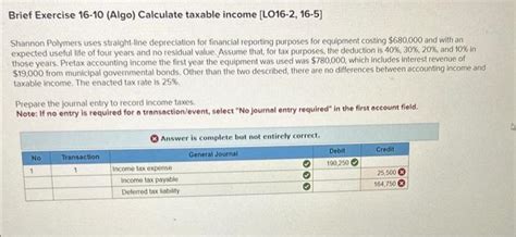 Solved Brief Exercise 16 10 Algo Calculate Taxable Income