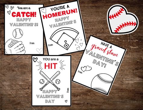 Baseball Valentine Cards Heart Edition Able To Color To Leave As Is