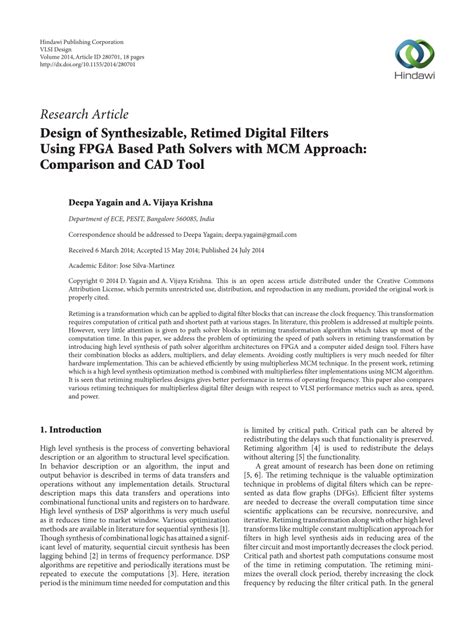 Pdf Design Of Synthesizable Retimed Digital Filters Using Fpga Based Path Solvers With Mcm