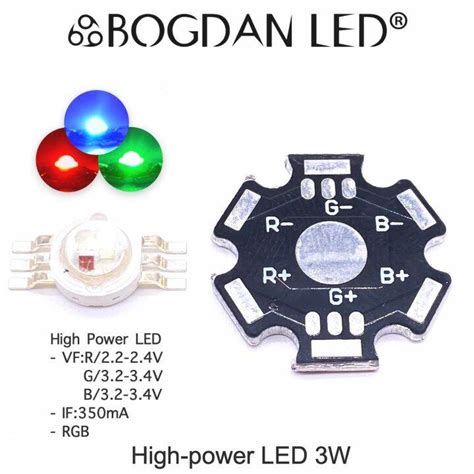 High Power หลอด LED W RGB PIN แอลอดลกปด R G B ใหความสวางสง ความรอนตำ อายการใชงาน