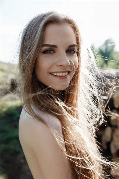 Nude Girl With Long Hair Portrait Stock Image Image Of Fashion