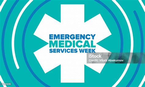 5 월 응급 의료 서비스 주간 미국에서 매년 축하 제어 및 보호 의료 의료 디자인 포스터 카드 배너 및 배경 벡터 일러스트레이션 긴급서비스와 구조 직업에 대한 스톡 벡터