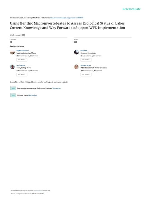 Using Benthic Macroinvertebrates To Assess Ecologi Pdf Benthic Zone Littoral Zone